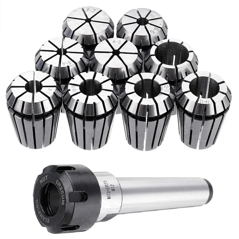 9Pcs ER25 Spring Collet Set with MT Collet Chuck Holder for CNC Milling ...