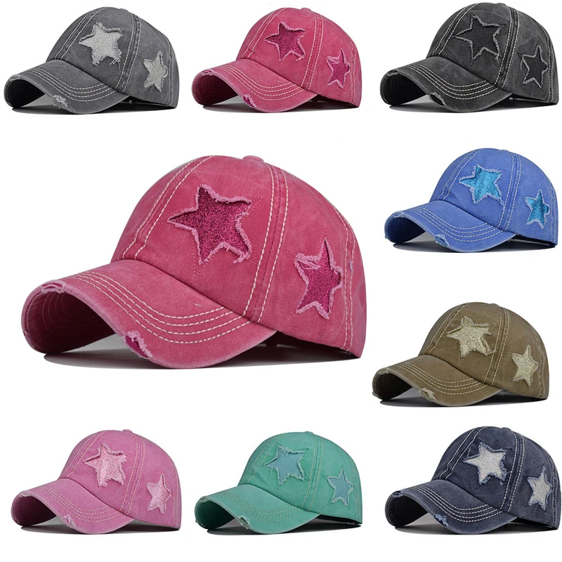 Baseball-Cap-Snapback-Hat-Girl-baseball-cap-star-pattern-Horsetail-Cap ...