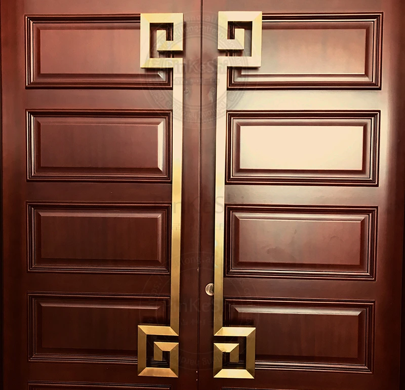 Luxury Hotel front gate lobby entrance wooden door pull and push handle ...