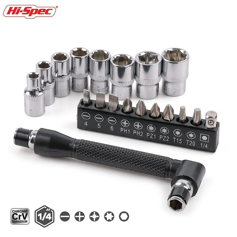 Hi-spec 19pc L Shape Handle Screwdriver Set Dual Tips 1/4" Socket ...