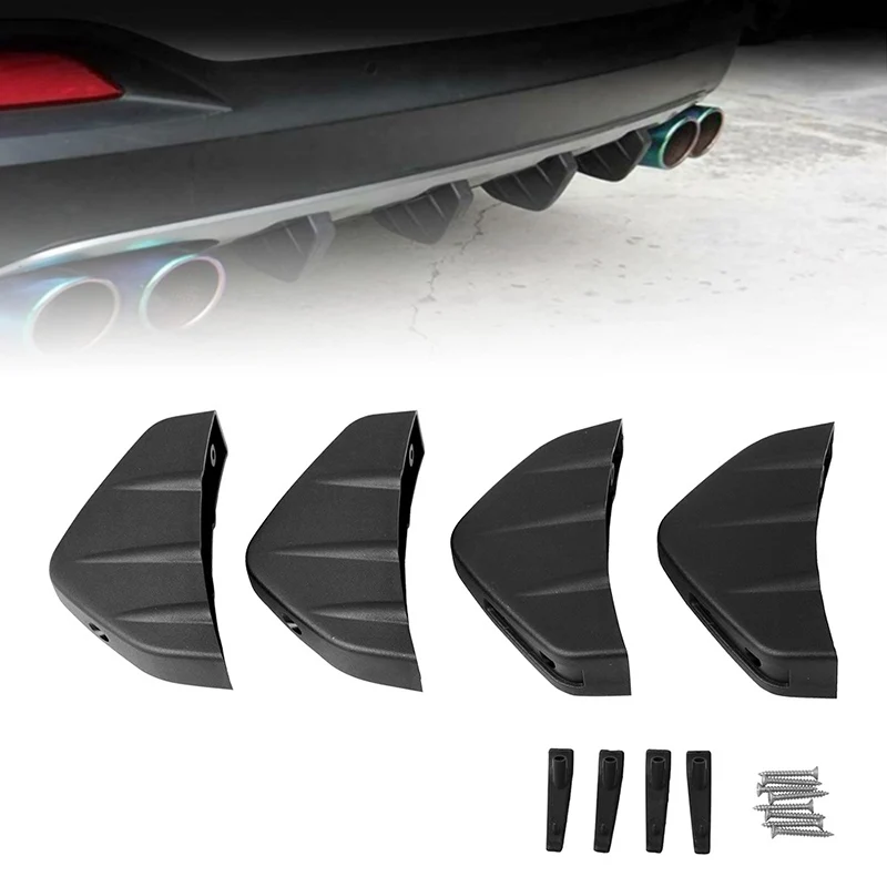 4pcs Universal Shark Fins Style Black Lower Rear Car Bumper Spoiler ...