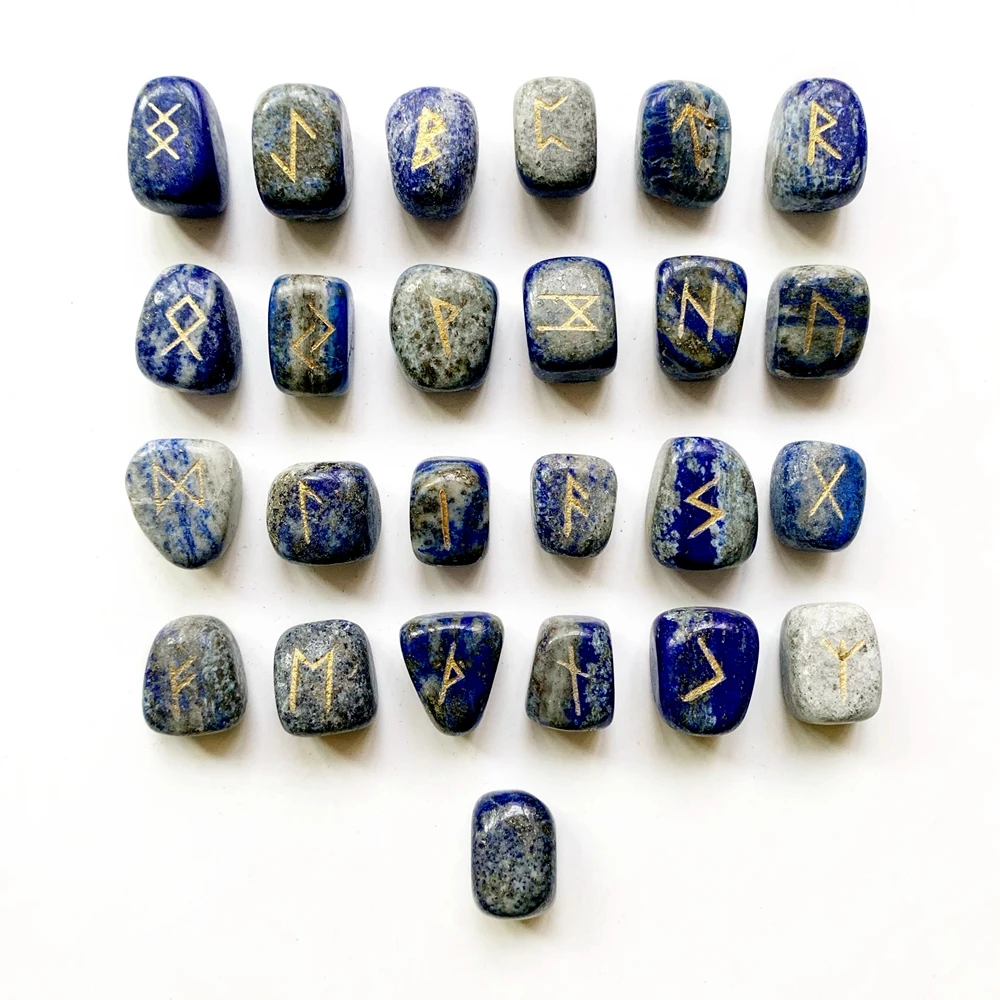 Natural Lapis Lazuli Afghanistan Stone Runes Set Tumble Stones Polished ...