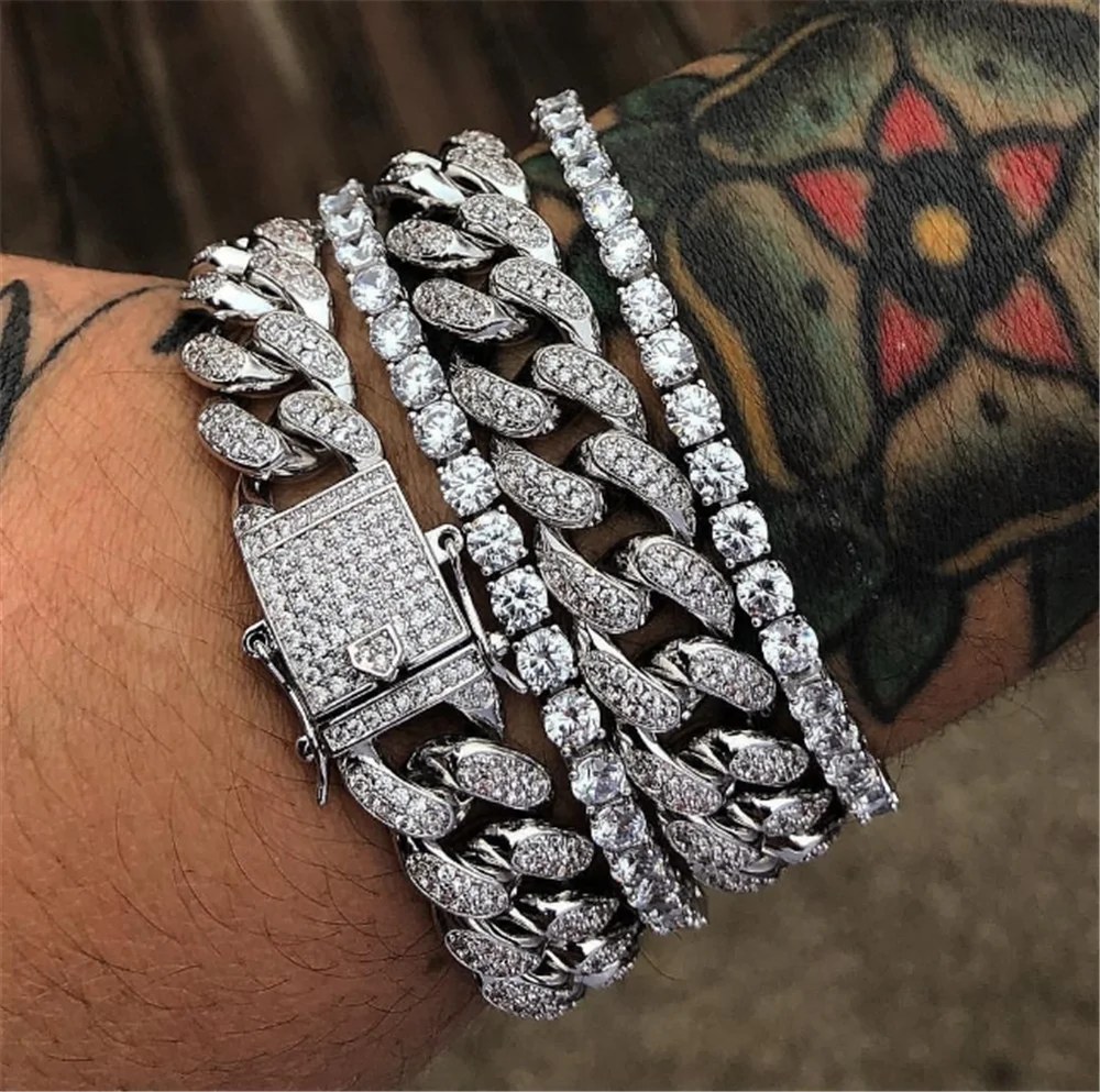 Hip Hop Bling Iced Out Men's Rapper Bracelet Full Rhinestone Pave Miami ...