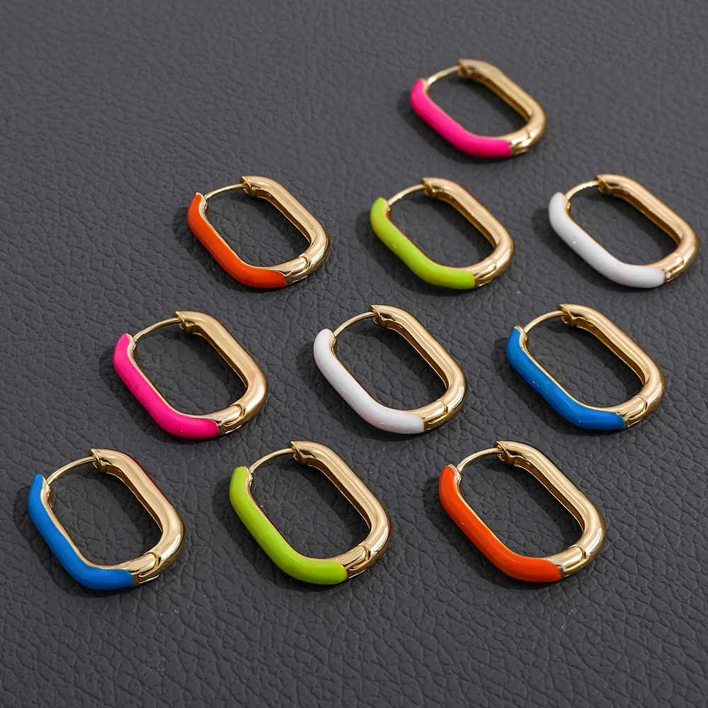 Minimalist U Shaped Geometric Hoop Earrings for Women Colorful Enamel ...