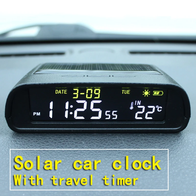 Solar Car Clock Outside Thermometer Driving Time Reminder Automatic ...