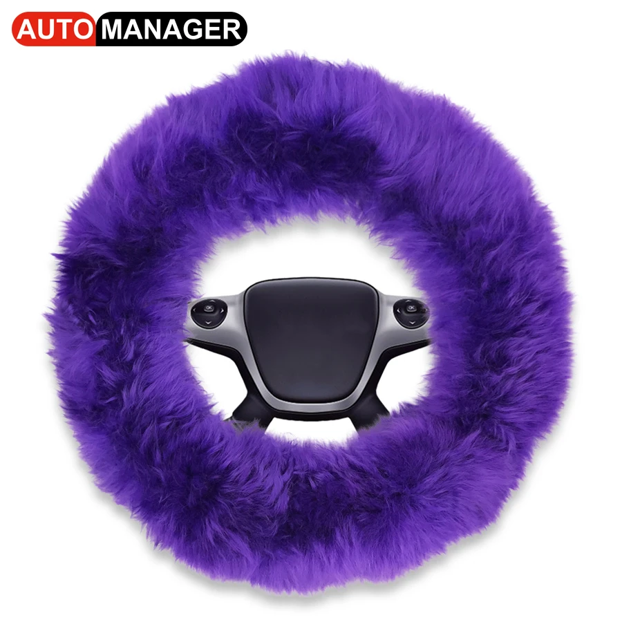 Luxury Fur Long Wool Plush Steering Wheel Cover Winter Warm Genuine Fur ...