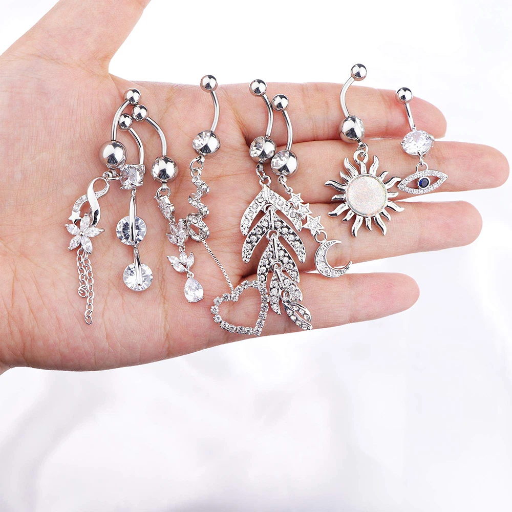 8Pcs Dangle Belly Button Rings 316L Stainless Steel for Women Girls 14G ...