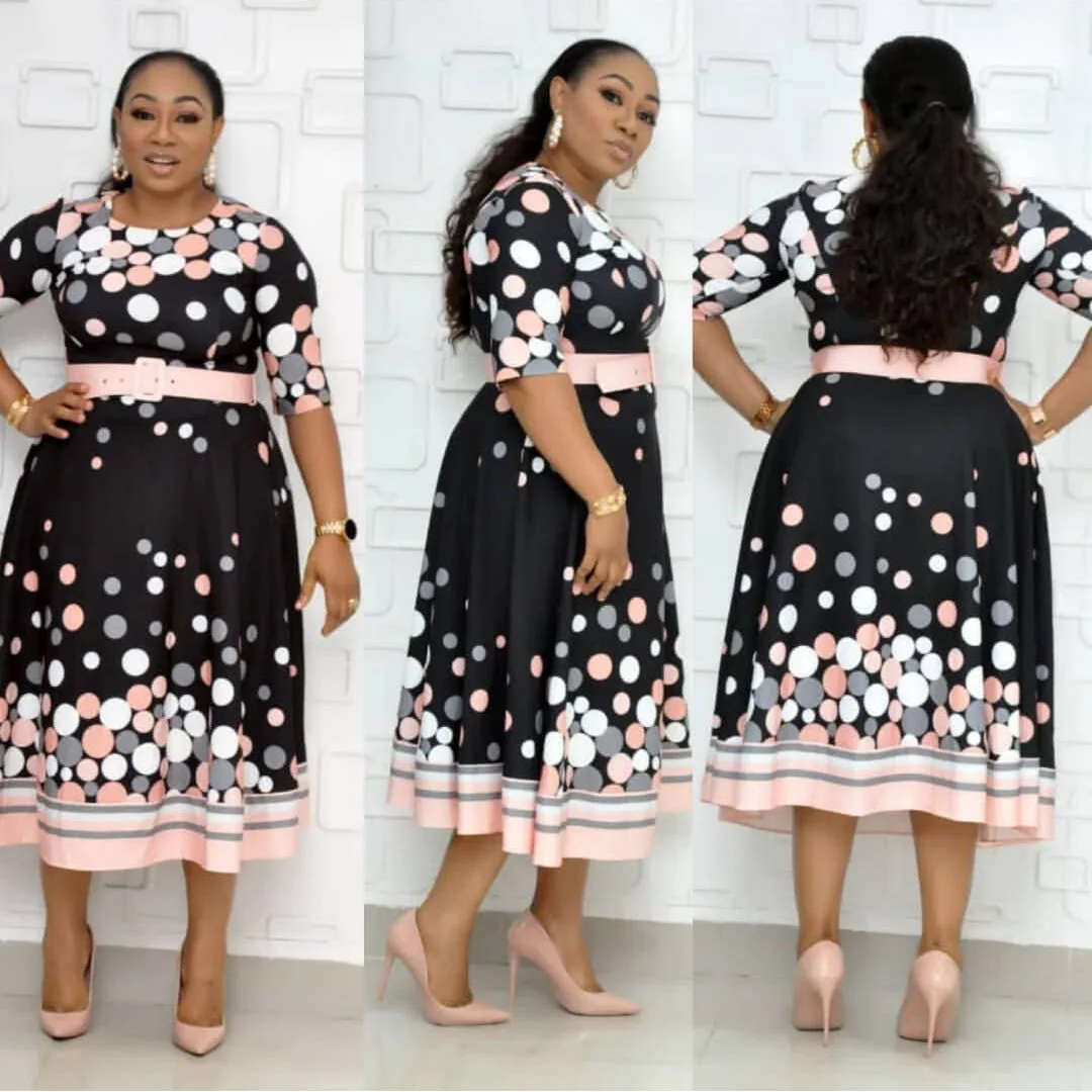 new arrival autumn elegent fashion style african women printing polyester plus size dress L-3XL