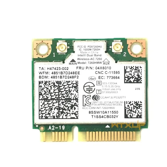 Dual Band Wireless card For Intel 7260 7260AC 7260HMW 802.11ac Mini PCI-E Wifi BT4.0 867M For ...