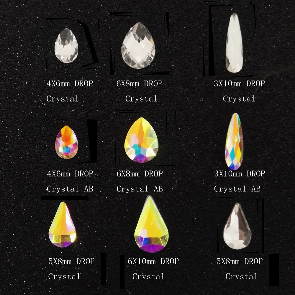 YANRUO-Tear-Drop-Crystal-AB-Clear-Glitter-Rhinestones-Glass-Flatback-3D ...