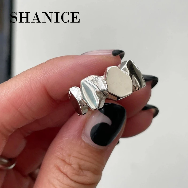 SHANICE New S925 sterling silver open ring ins irregular opening stone ring popular personality ...