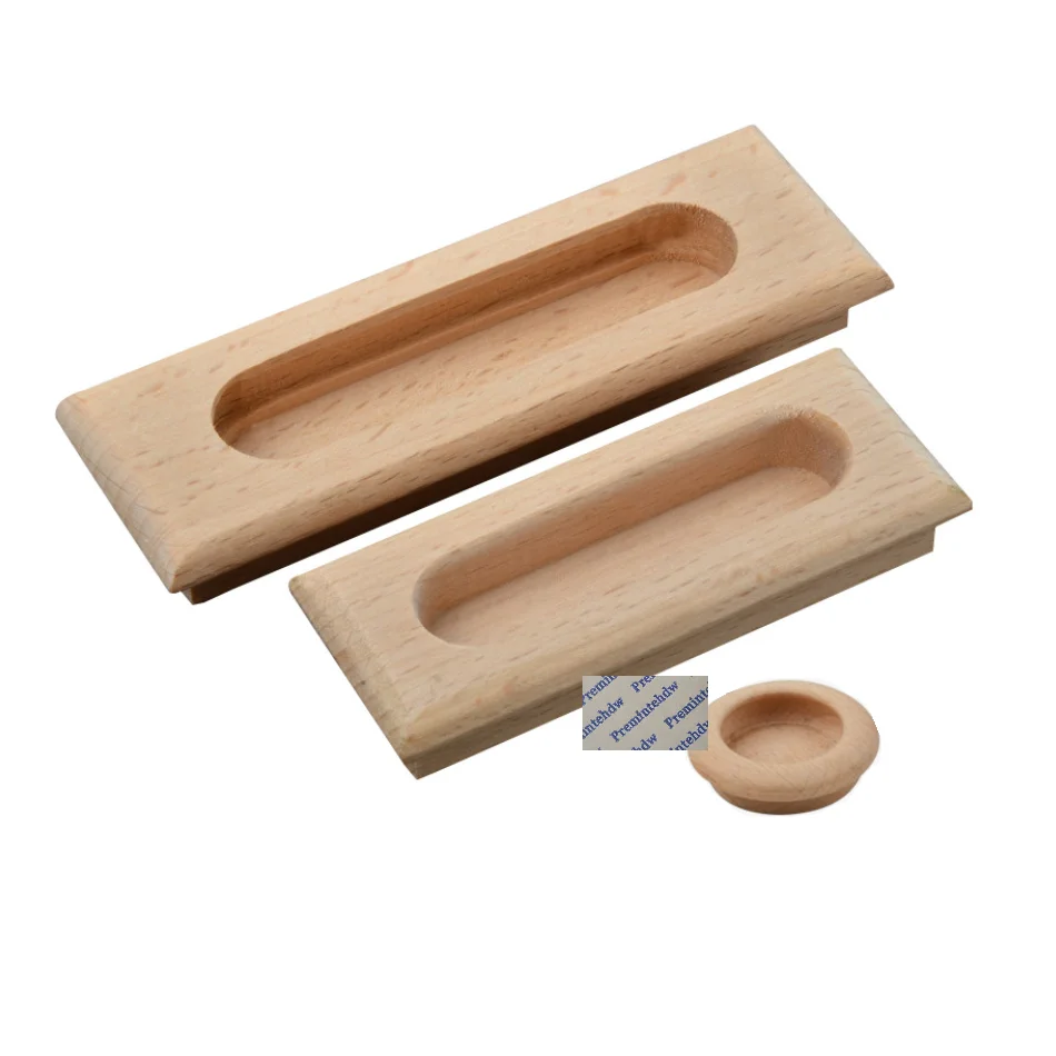 10Pcs/Lot Unpainted Solid Wood Recessed Flush Finger Pull Square Round ...