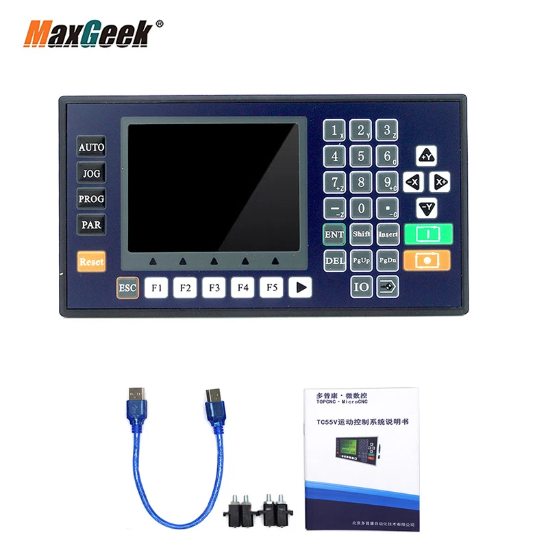 Maxgeek TC55 1/2/3/4 eksenli CNC kontrolör hareket kontrolörü ile 3.5 "renkli LCD CNC Router ...