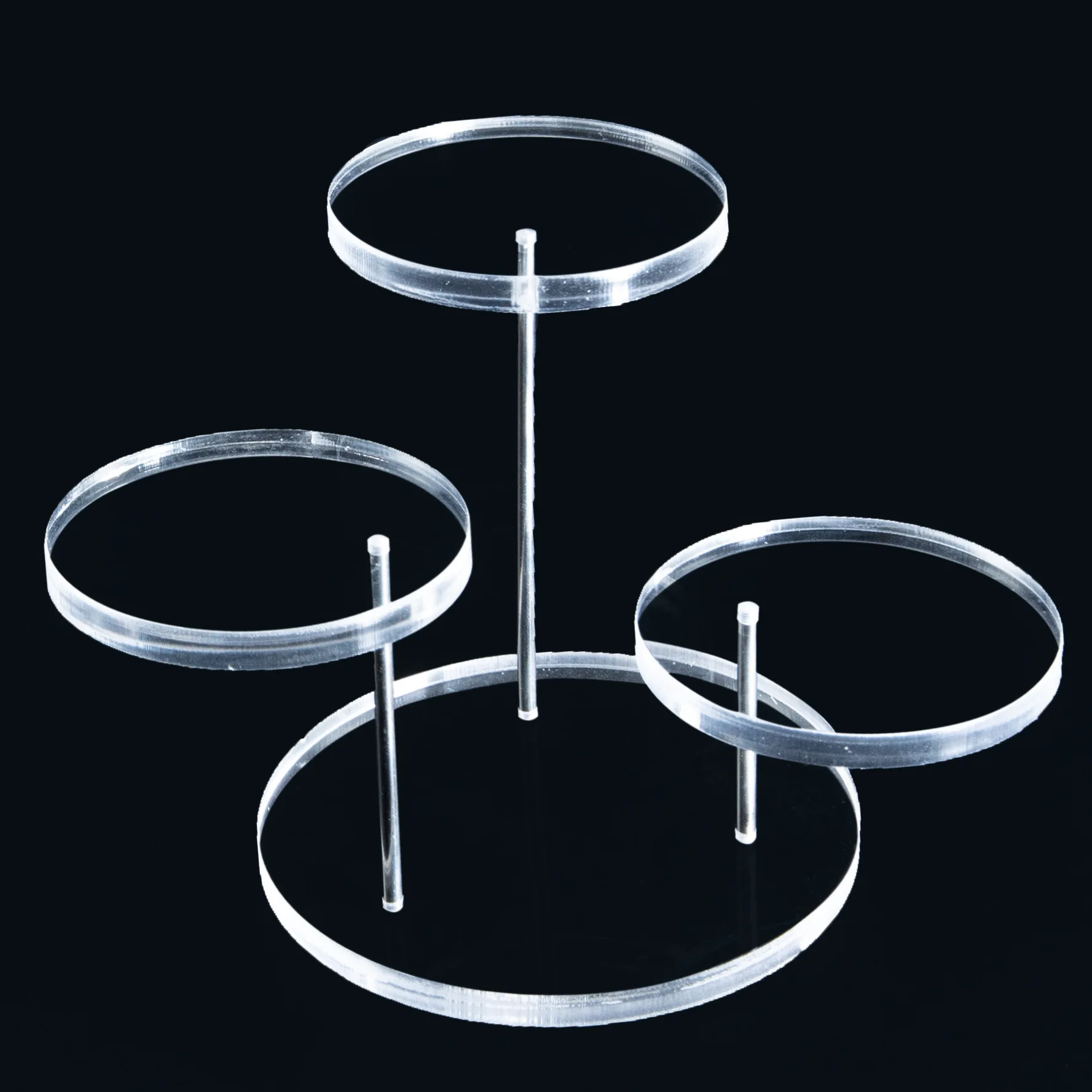 Acrylic-Necklace-Ring-Earrings-Clear-Stand-Rotating-Three-Round-Thick ...