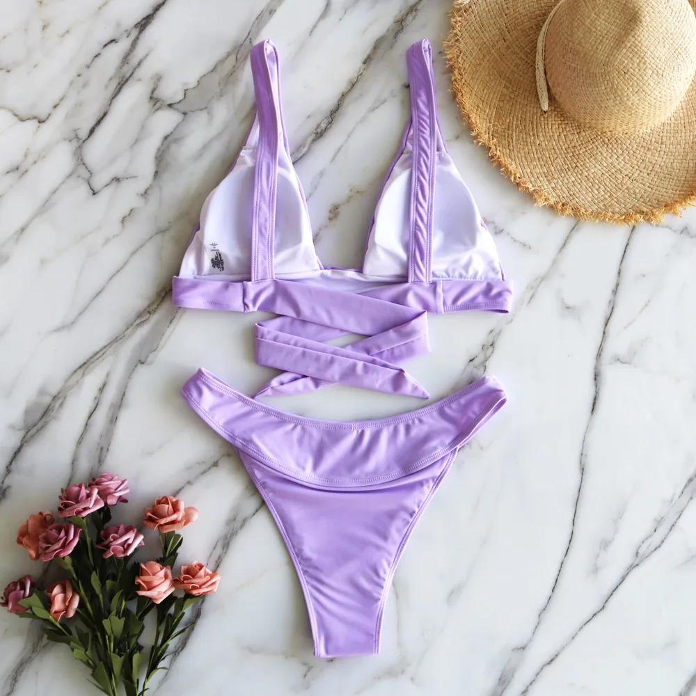 Sexy Bikini 2020 Swimwear Women Swimsuit Deep V Bathing Suit Solid ...