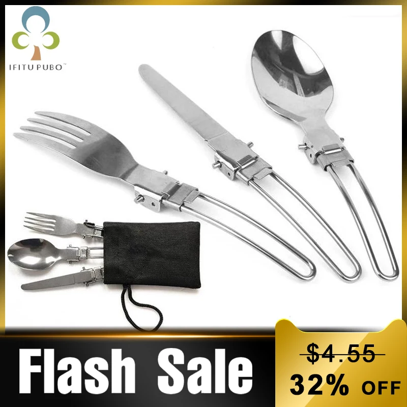 3pcs-set-Outdoor-Stainless-Steel-Folded-Fork-Spoon-Knife-Picnic-Camping ...