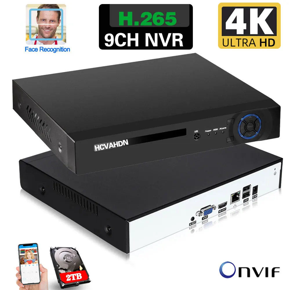H.265 8 채널 NVR 4K 네트워크 비디오 레코더 IP 카메라용 8CH CCTV 비디오 감시 레코더, 4K 9CH NVR ...