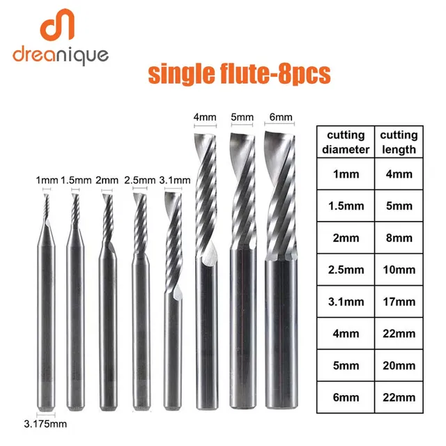 CNC Solid Carbide engraving bits milling cutter woodwork set 3.175mm ...