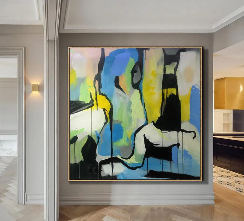 Pintura-moderna-Arte-Contempor-neo-Arte-Extra-pared-grande-acr-lico-sobre-lienzo-pintura-azul ...