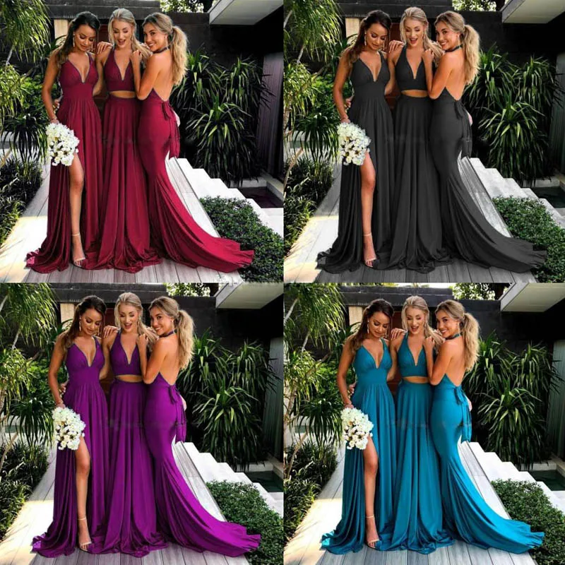 Tromlfz-Temperament-Long-Sister-Group-Robe-2021-V-Neck-Cheap-Bridesmaid ...