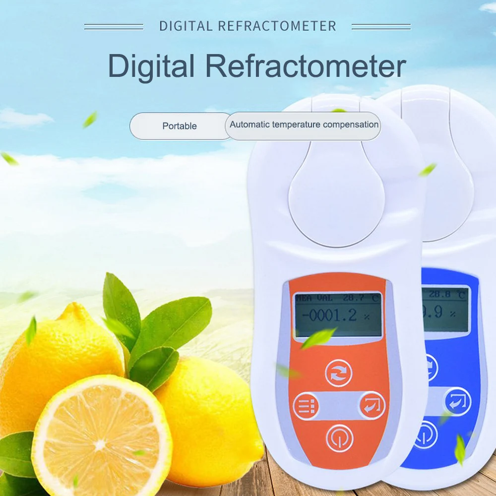 Digital Brix Refractometer LED Sugar Meter Handheld Food Sugar Tester ...