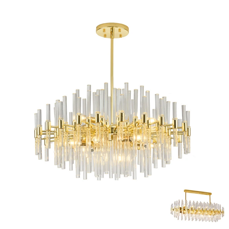 Glass Tube Modern Round Led Chandelier Light Gold Suspension Lamp ...
