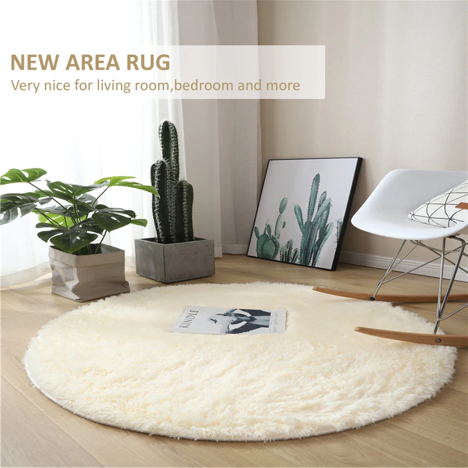Fluffy Round Rug Carpet For Living Room Solid Color Thicken Soft Faux ...