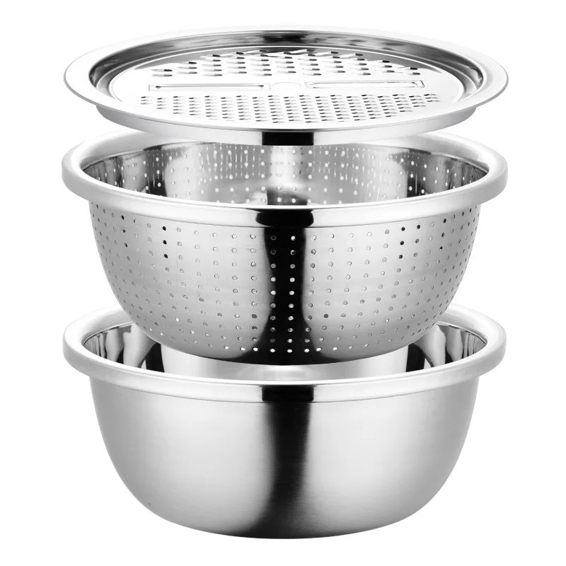 3pcs stainless steel pot vegetable cutter slicer drain basket sieve ...