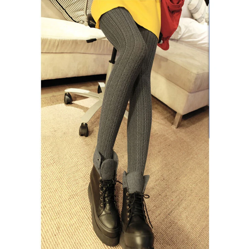 Collant,Collants en coton tricoté extensible couleur bonbon pour femmes ...