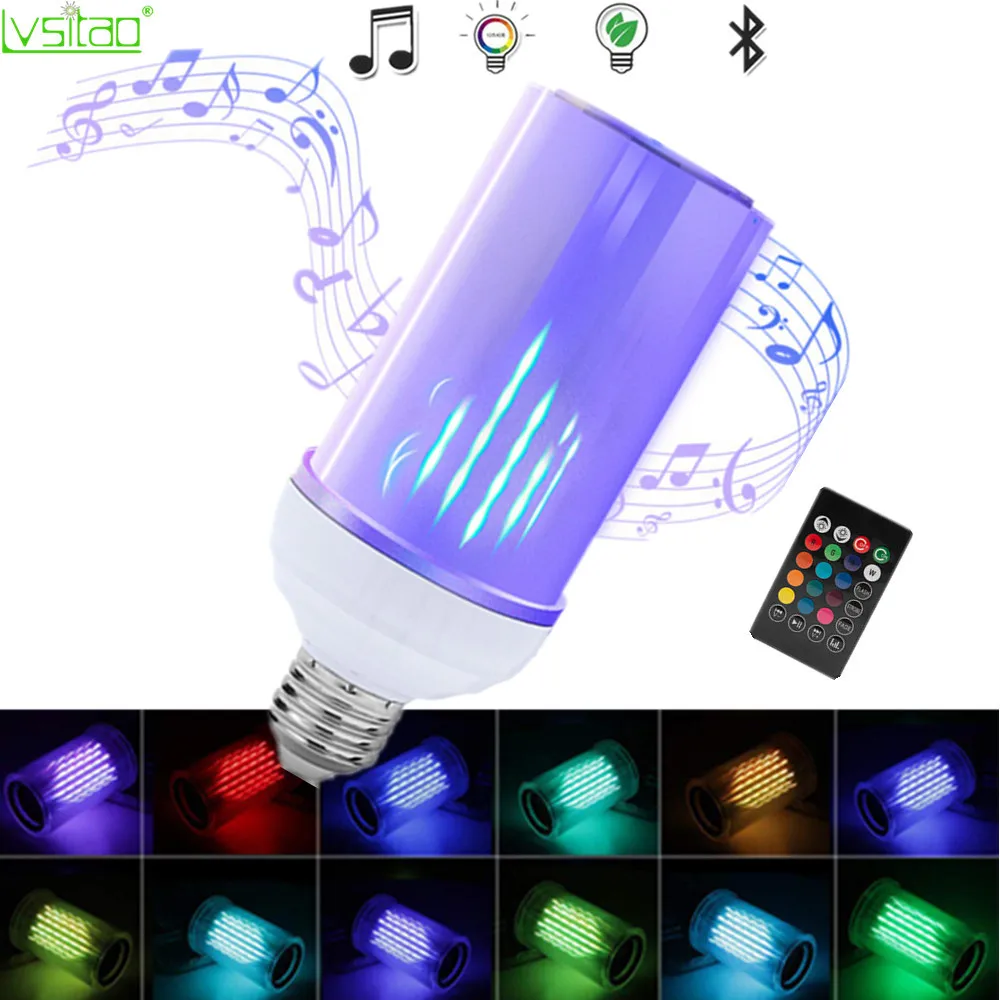 Colorful Speaker Flame Effect Light Bulb E27 Bluetooth Music Smart Blub ...