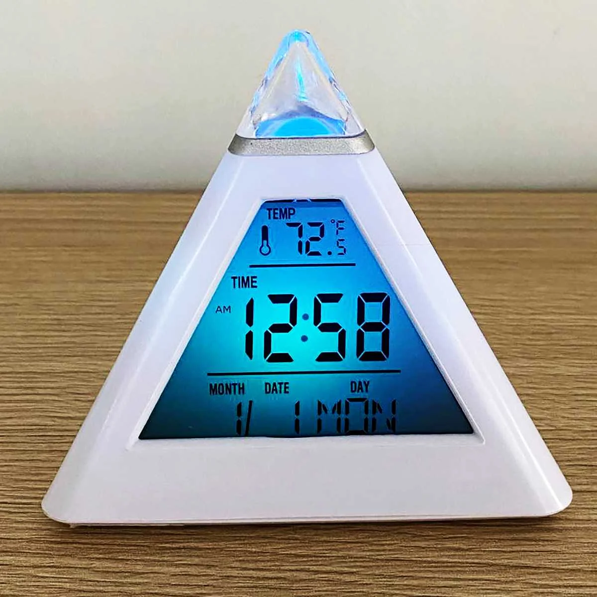 1Pcs-7-Colors-Colorful-Pyramid-LCD-Alarm-Clock-Night-Light-Thermometer ...