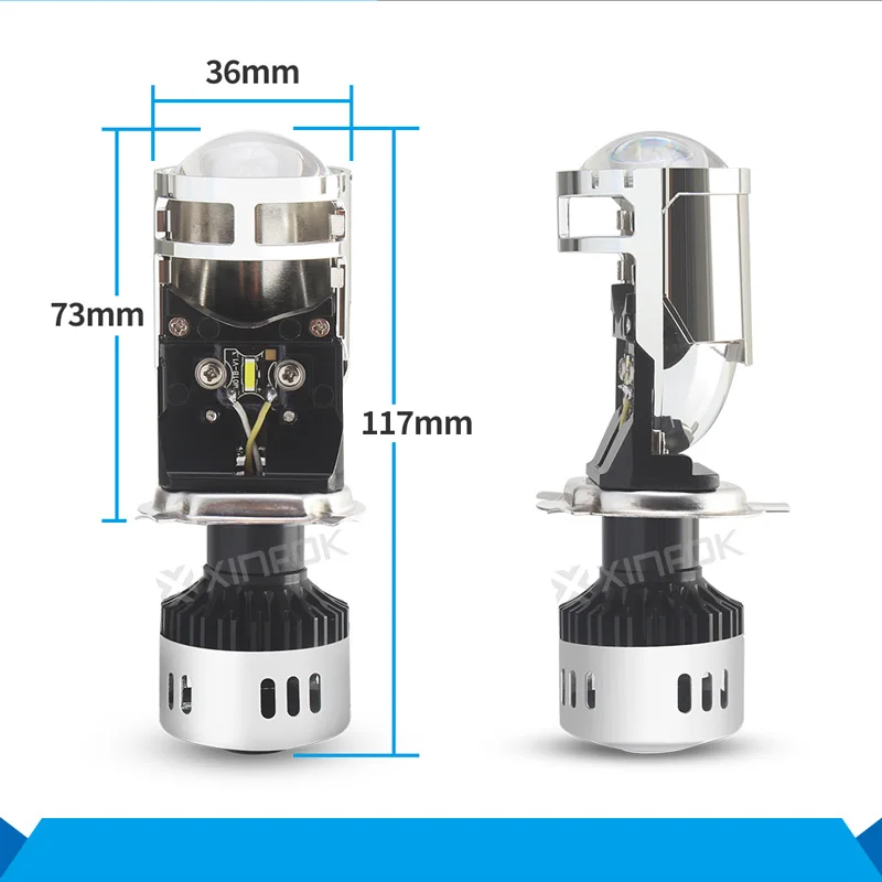 H4 LED Bulb with Mini Projector Lens H4 LED Conversion Kit 9600LM ...