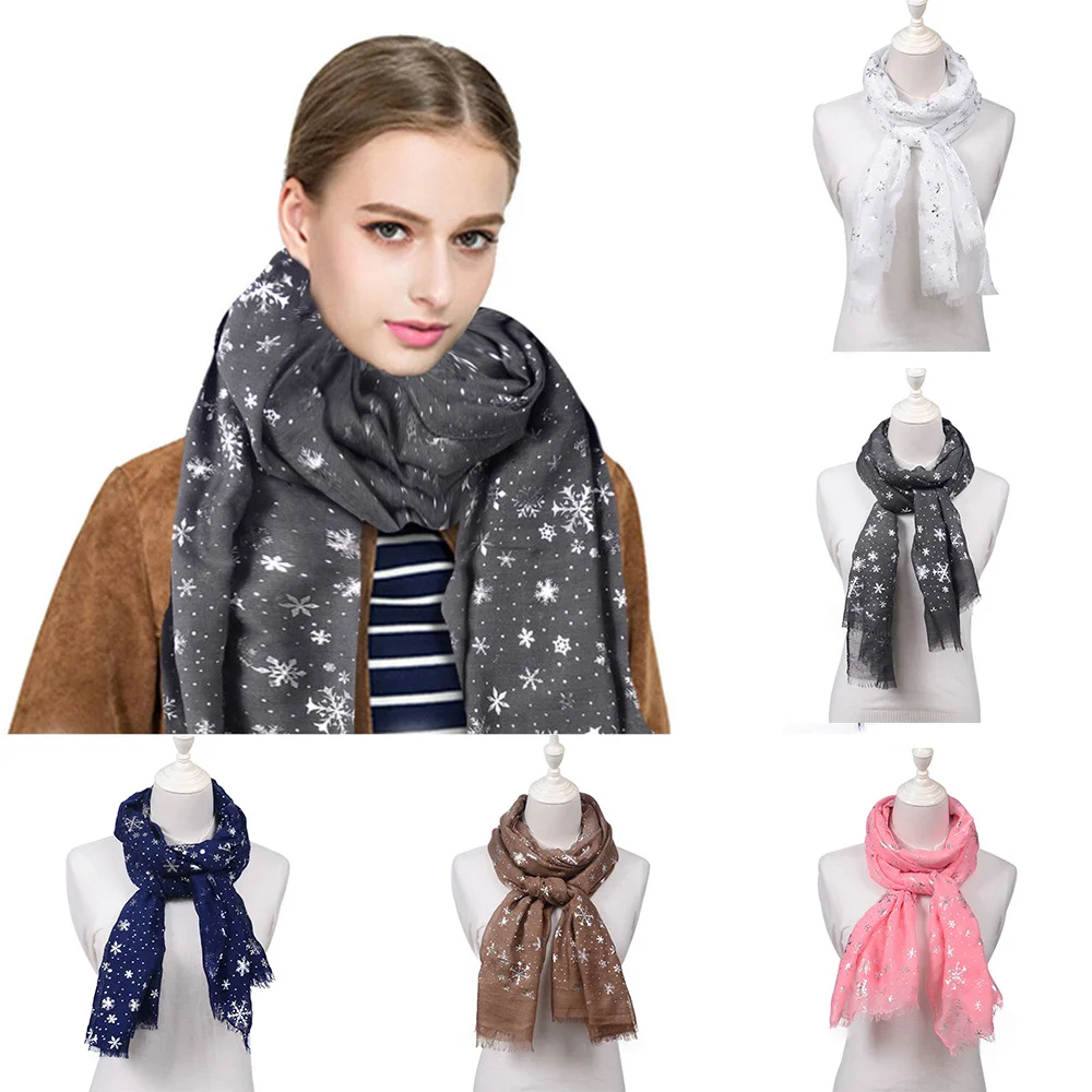 2019 nuevas bufandas de copos de nieve plateadas para mujer, chal para ...