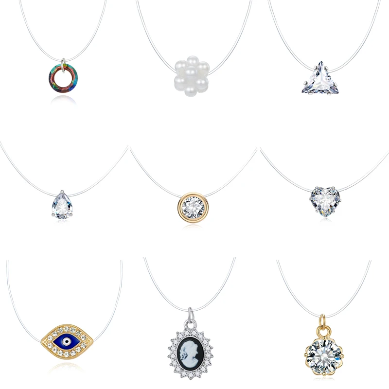 Dayoff-collar-de-cadena-Invisible-para-mujer-Gargantilla-con-diamantes ...