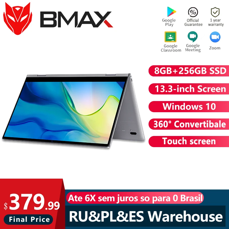BMAX Y13 Laptop 13.3 inch Notebook Windows 10 8GB LPDDR4 256GB SSD 1920 ...