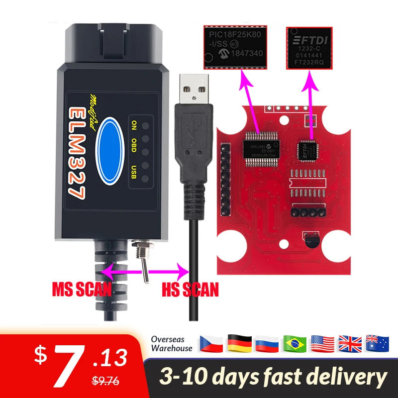 2019 Original ELM327 USB FTDI with switch code Scanner HS CAN and MS CAN super mini elm327 obd2 ...