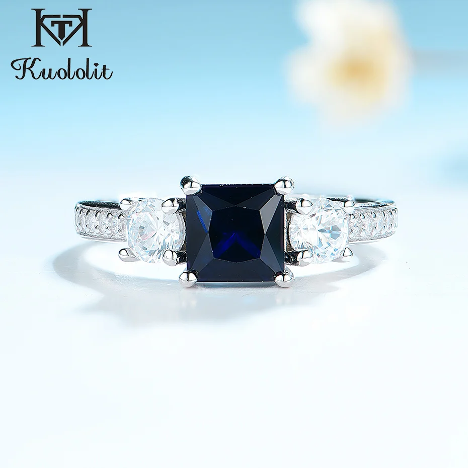 Kuololit Sapphire Gemstone Set Ring for Women SQ Blue stone Solid 925 ...