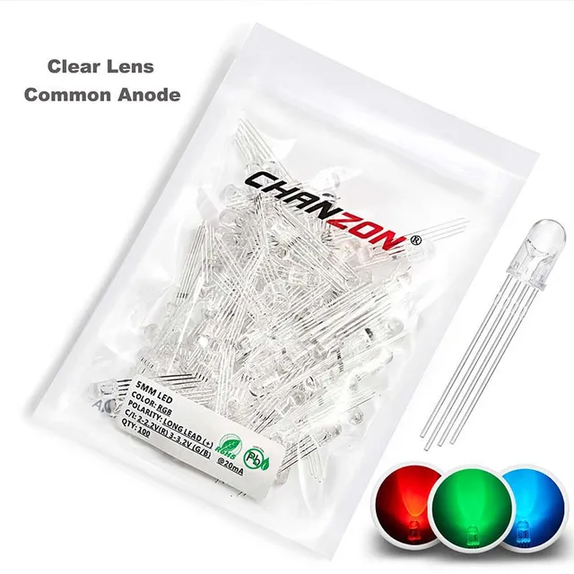 100pcs 5mm RGB LED Emitting Diode Micro Indicator Arduino Red Green ...