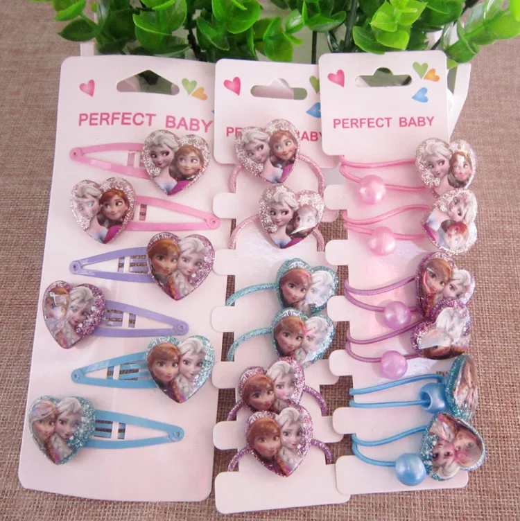 6pcs Disney cartoon children hair clip Frozen Elsa head rope princess ...