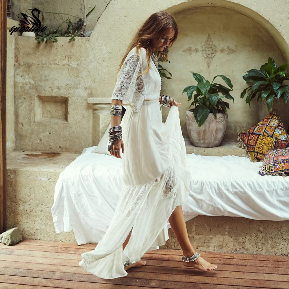 2020 Crochet White Knitted Beach Cover Up Dress Tunic Long Pareos ...