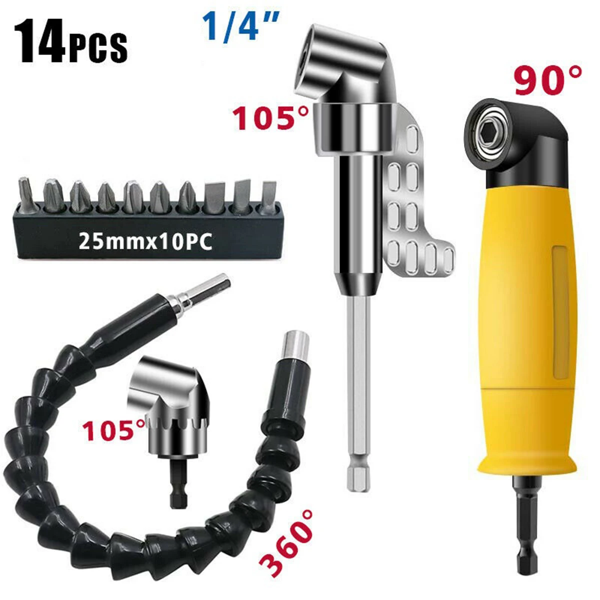 105 Degree Right Angle Screwdriver Set Socket Holder Adapter Adjustable ...