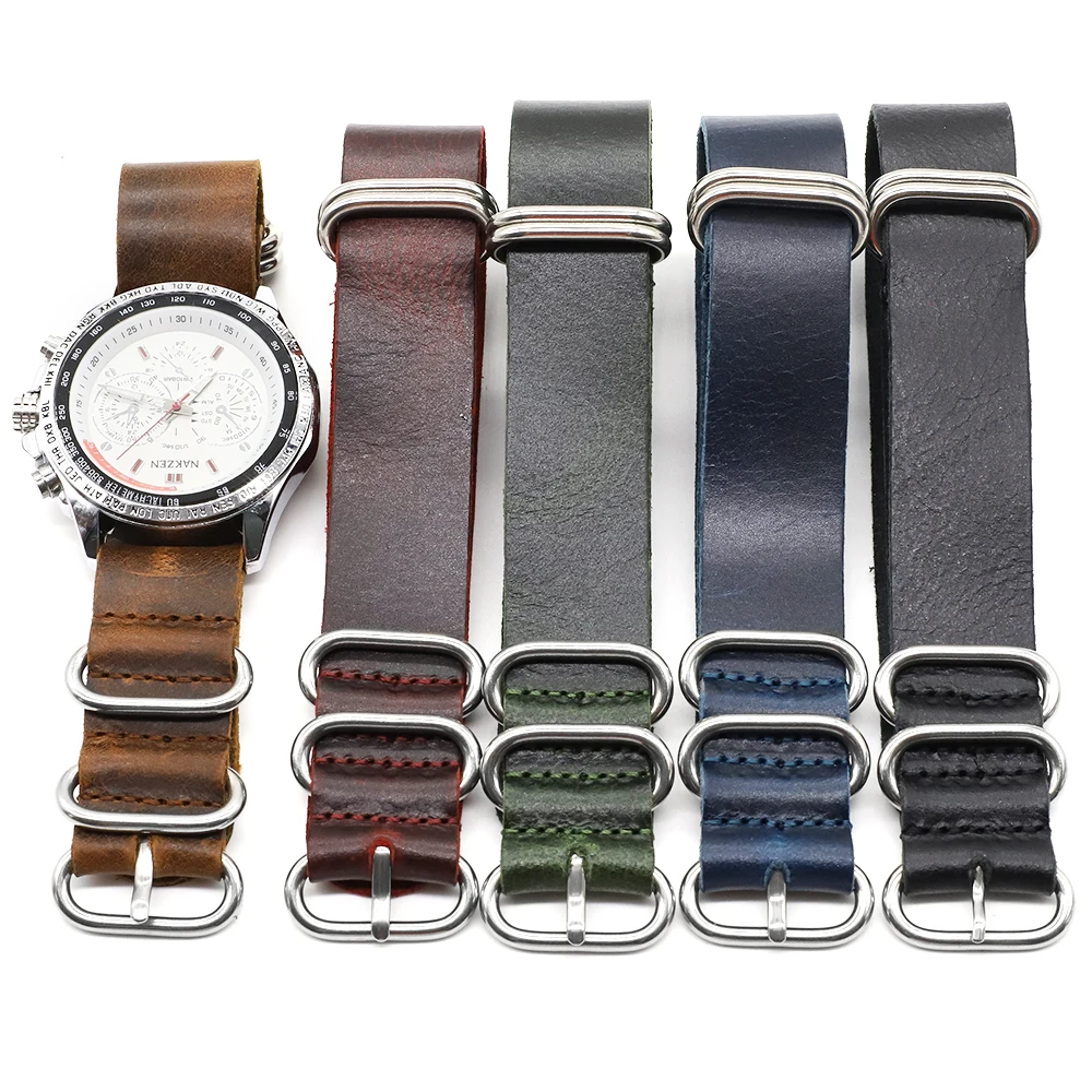 Nato-Strap-Leather-18MM-20MM-22MM-24mm-Dark-Brown-Black-Blue-Green ...