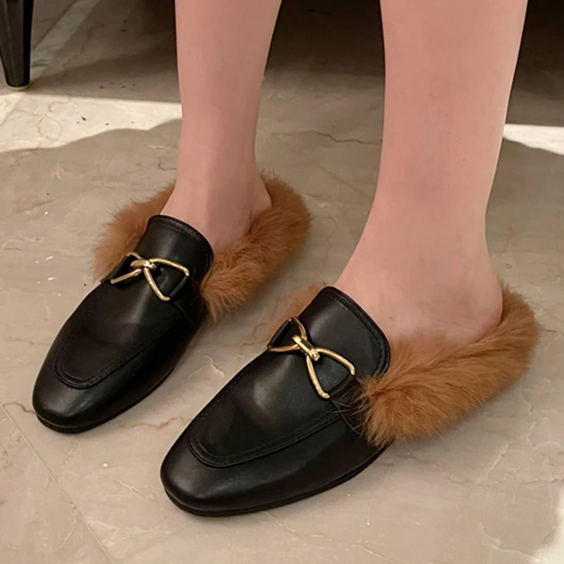 Designer Mule Chinelos De Pele Das Mulheres Sapatos De Dedo Apontado ...