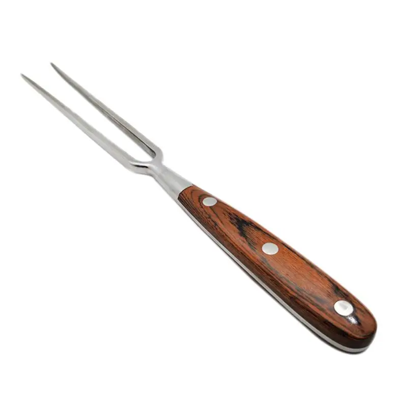 Stainless-Steel-Portable-Outdoor-Barbecue-Tool-Wooden-Handle-Barbecue-Fork-Food-Fork-Meat-Fork ...