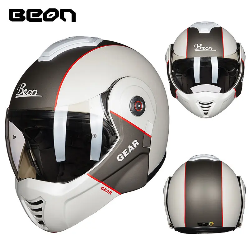 Motorcycle Helmet BEON B702 Flip Up Motorbike Modular Safety Hat Back ...