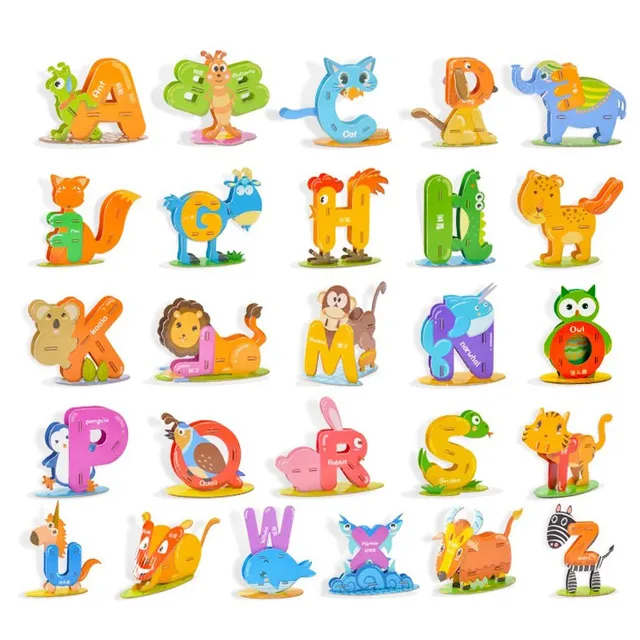 3D cartoon animals alphabet puzzle game Kids crafts toys Handmade Art ...