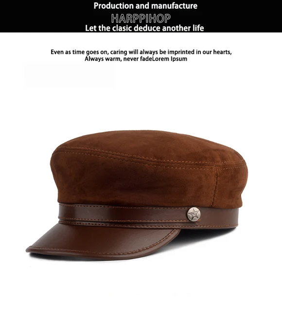 Men's Cadet Cap Lifup Genuine Sheepskin Leather Military Cap ...