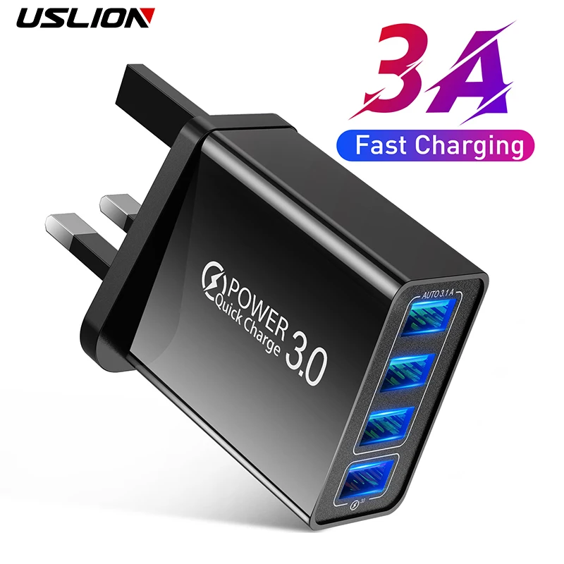 USLION 48W UK USB Charger Quick QC 3.0 4 Port USB Charger For iPhone 11 ...