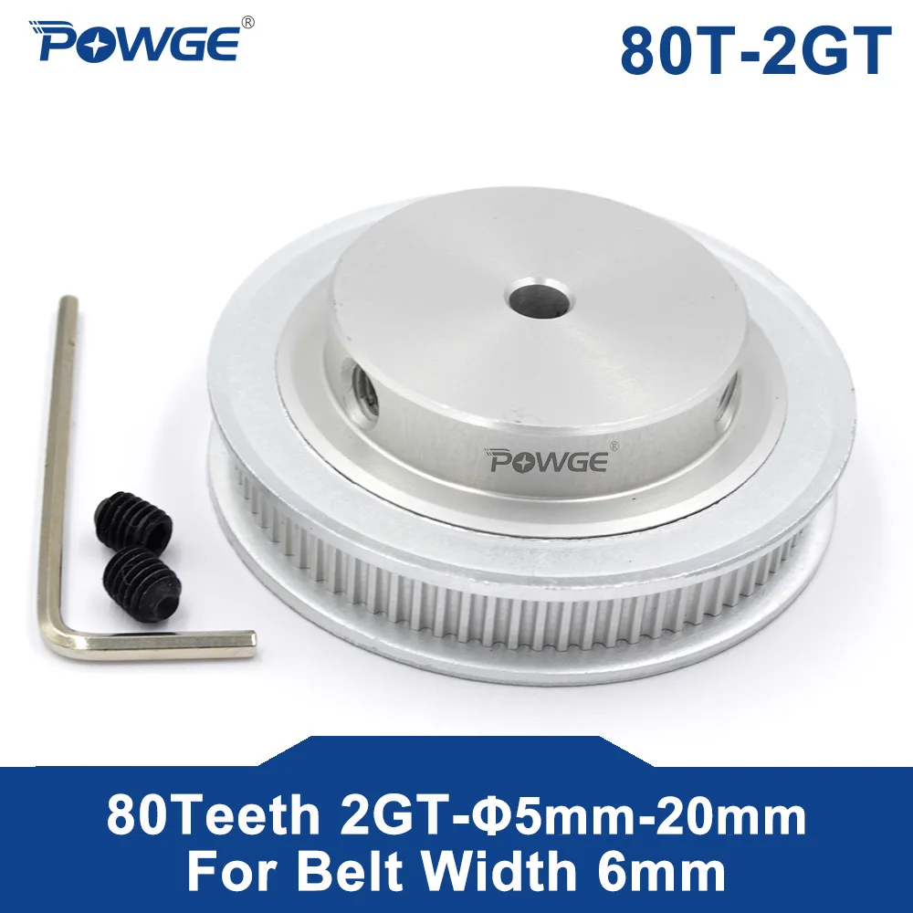 POWGE 80 Teeth 2M 2GT synchronous Pulley Bore 5/6/6.35/ 8/10/12mm for width 6mm 2MGT Timing Belt ...