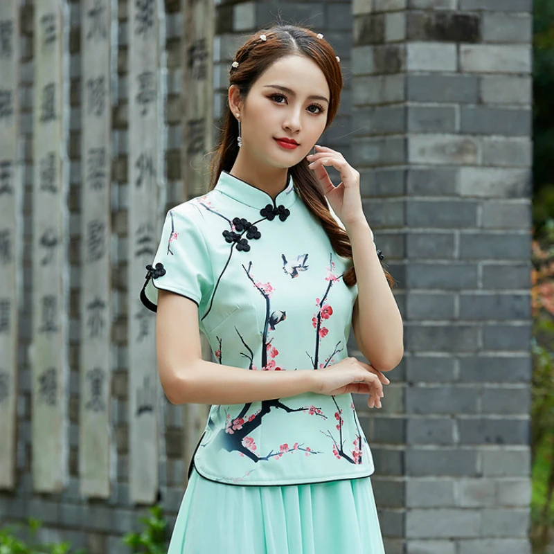 SHENG COCO blusa tradicional China para mujer, ropa China de manga ...